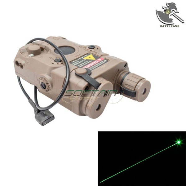 Peq-15 Tan Battery Box With Green Laser Battleaxe (b26b-tan)